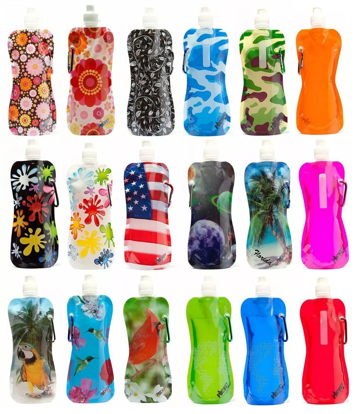 Pocket Bottles 12 Pack Assorted Colors and Designs 0.5 L Each Flexible ...