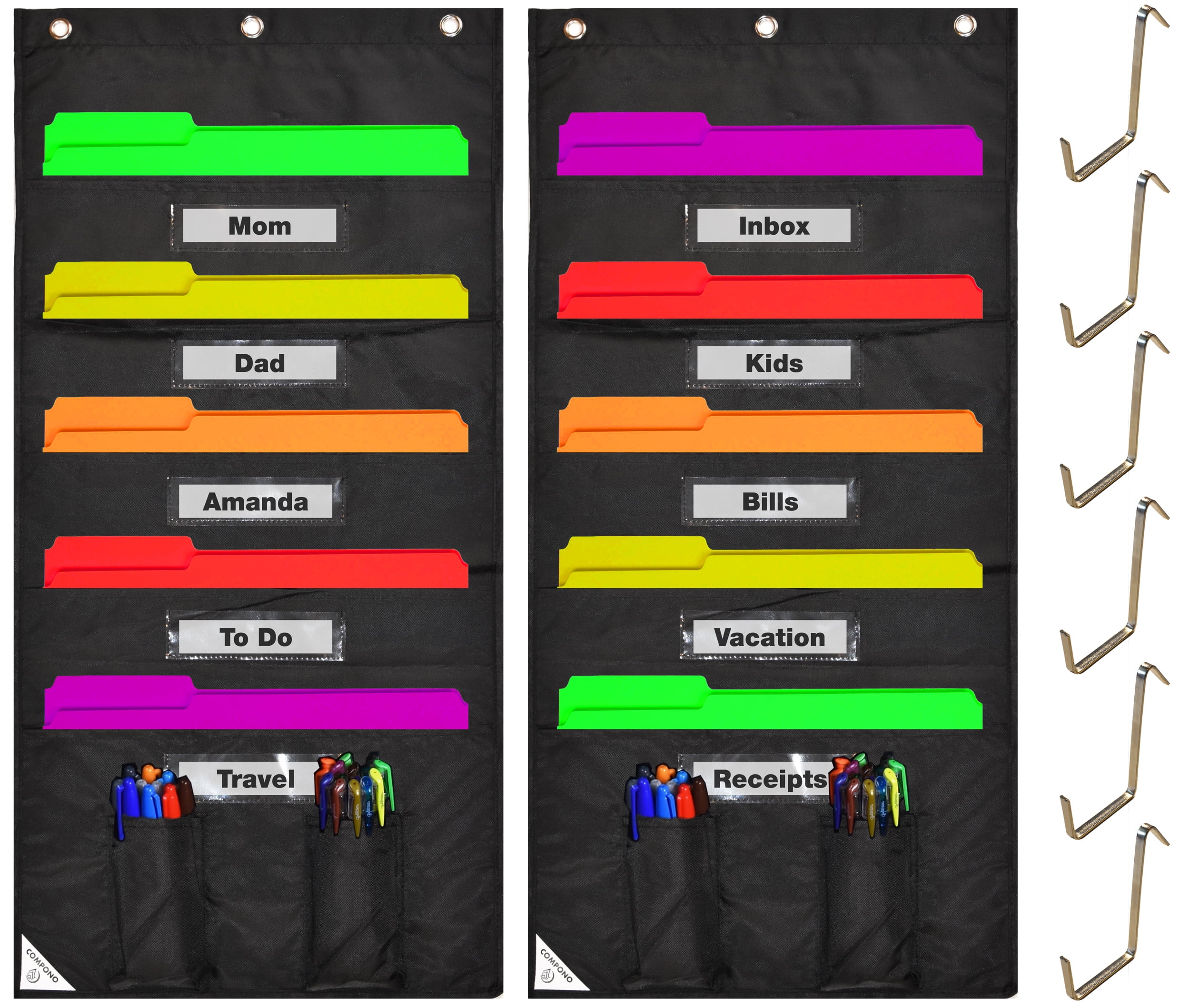 Pocket Charts for Classroom Organization (5 Pocket-2 Pack, Black w ...