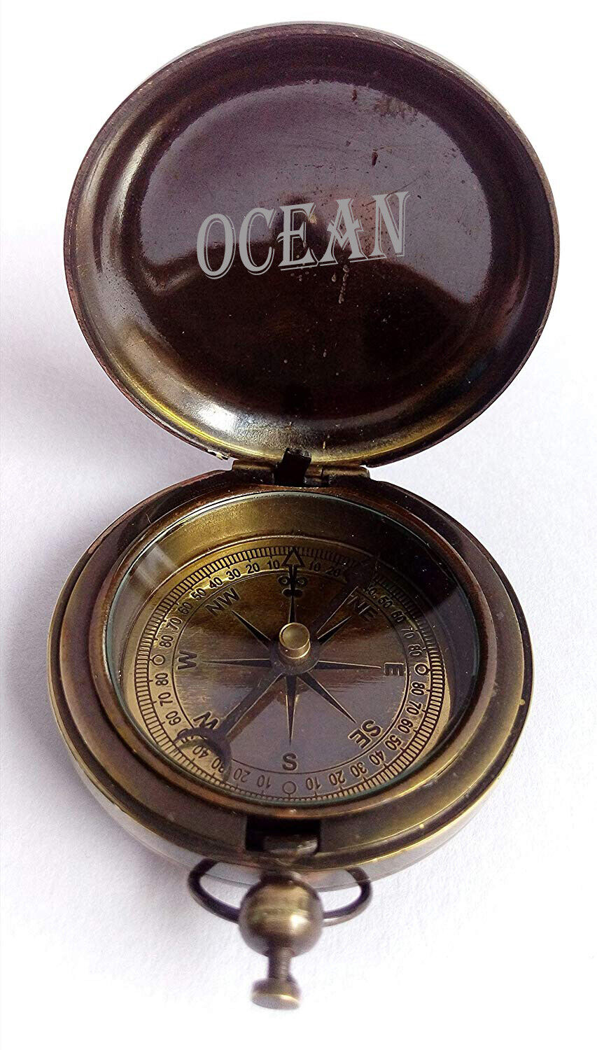 Pocket Compass Nautical Solid Brass Vintage Ship Navigation Push Button ...