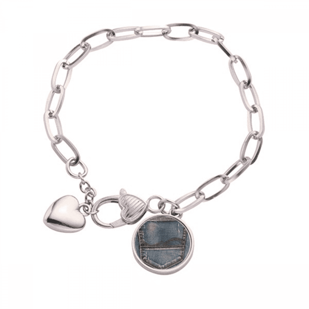 Pocket Denim Jean Cowboy Lining Textile Heart Chain Bracelet Jewelry ...