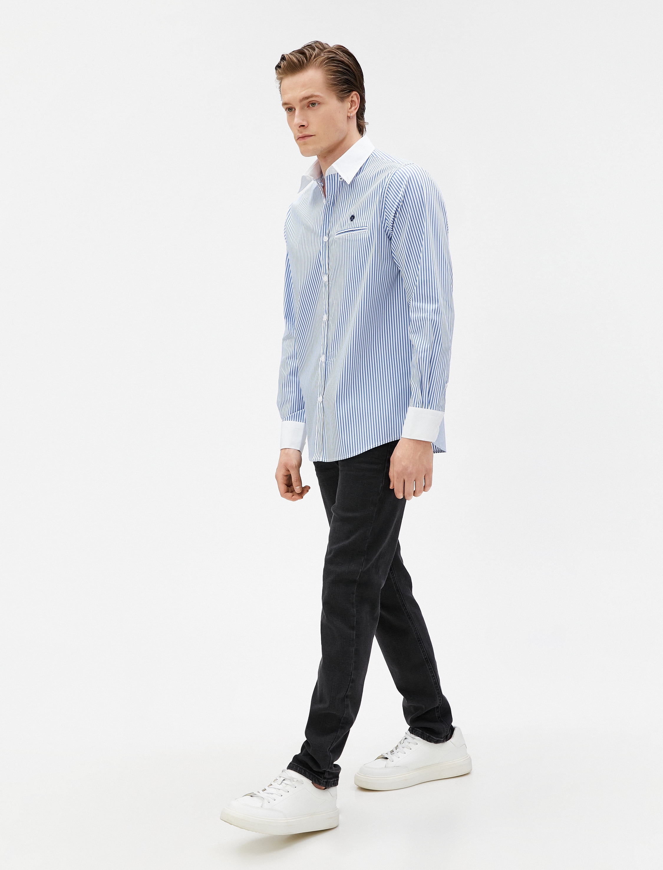 Pocket Detail Long Sleeve Basic Shirt - Walmart.com