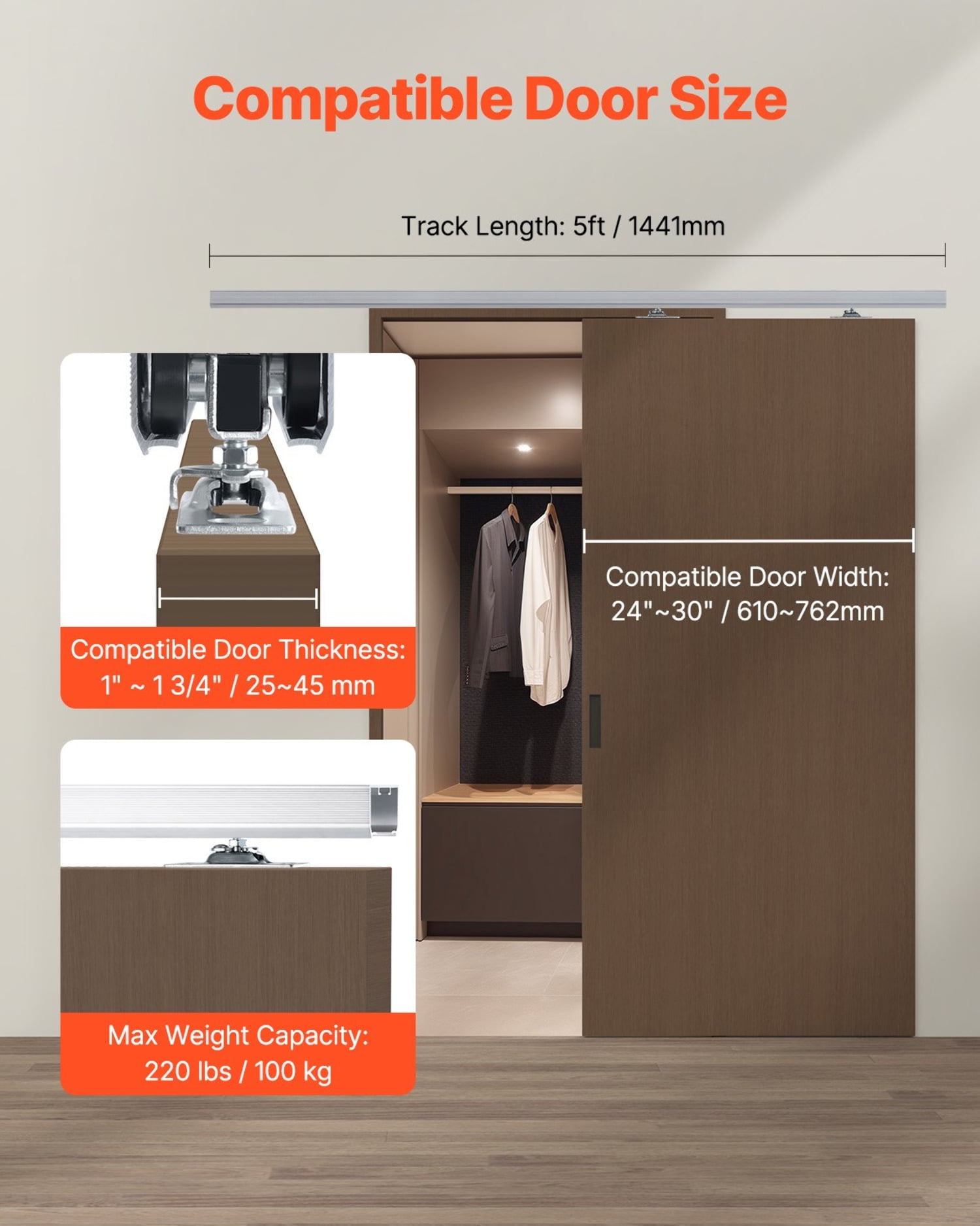 Pocket Door Track Kit 5 ft Heavy Duty Pocket Door Hardware Track Set 3 ...