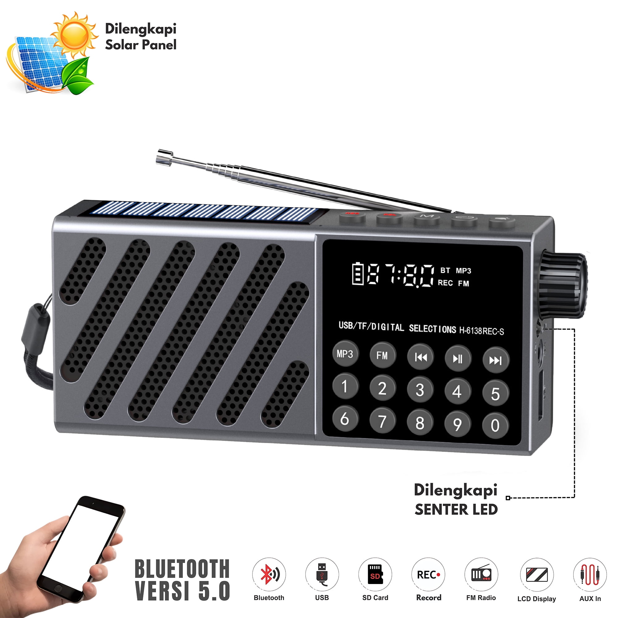 Portable Pocket FM Radio,Wireless Bluetooth Speaker,Solar Rechargeable ...