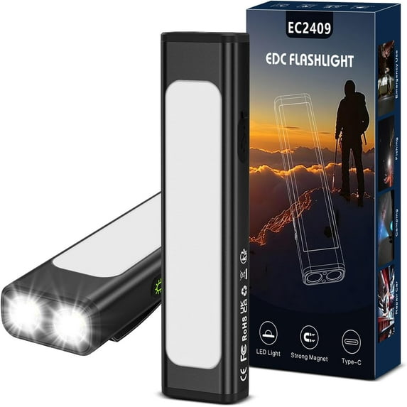 Pocket Flashlight, 1200 Lumens EDC Flashlight with Clip, -C Port, 3 ...