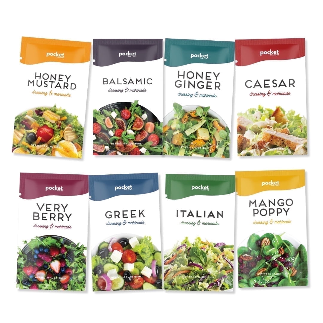 Pocket Flavors Lite Salad Dressing Packets, Variety Pack, 8 Count, Low ...