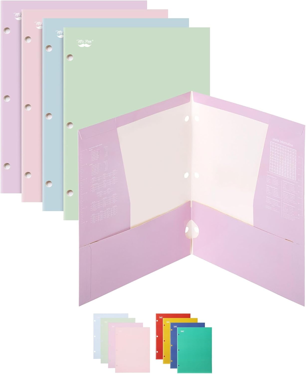 Pocket Folders, 4 Pocket, 4 Pack, Pastel Colors, Folders with Pockets 3 Hole Punched, Folders ...