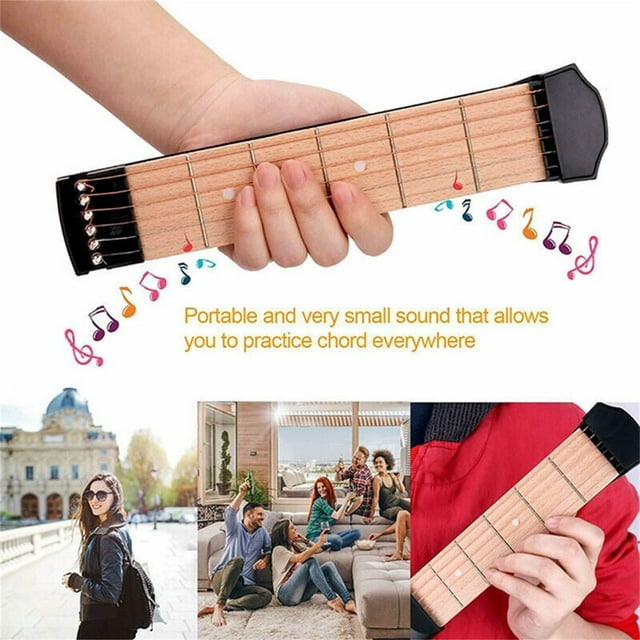 Pocket Guitar Practice Neck, Finger Exercise 6 String Portable Guitar ...