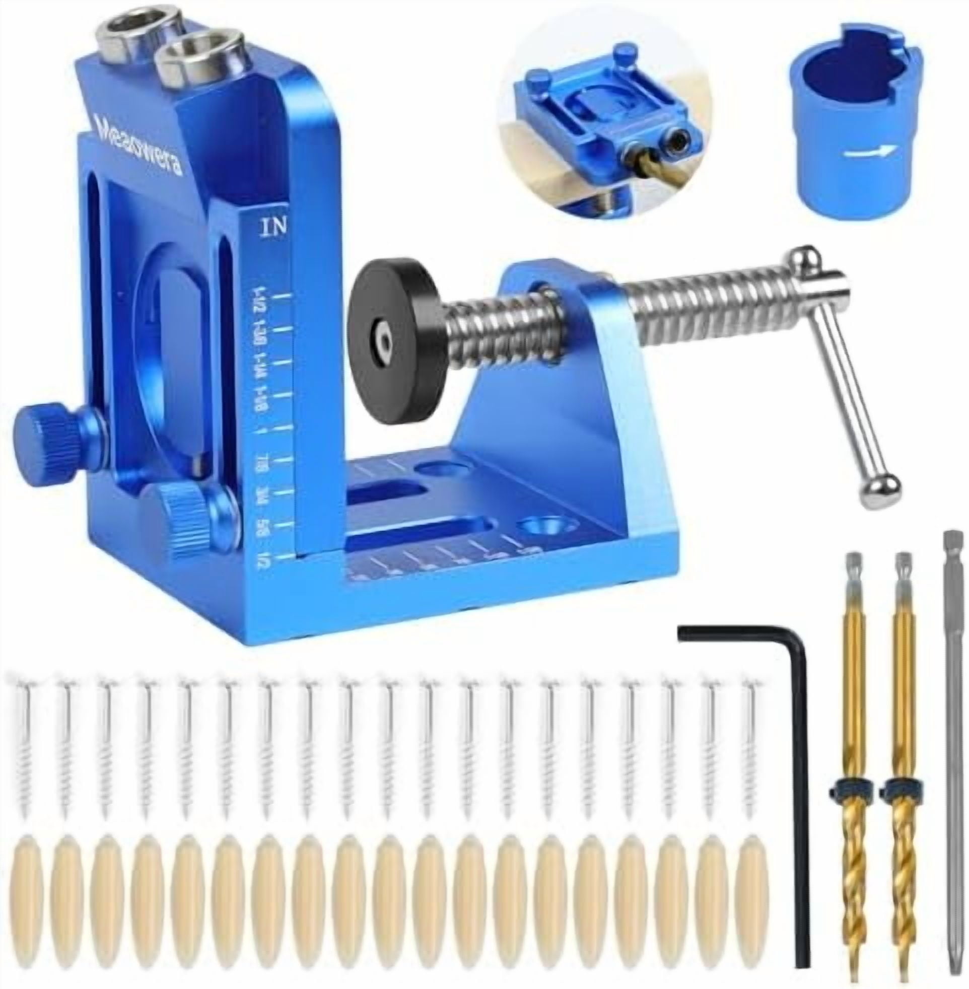 Pocket Hole Jig Kit with Adjustable Drill Guide, Stop Collars, 30PCS ...