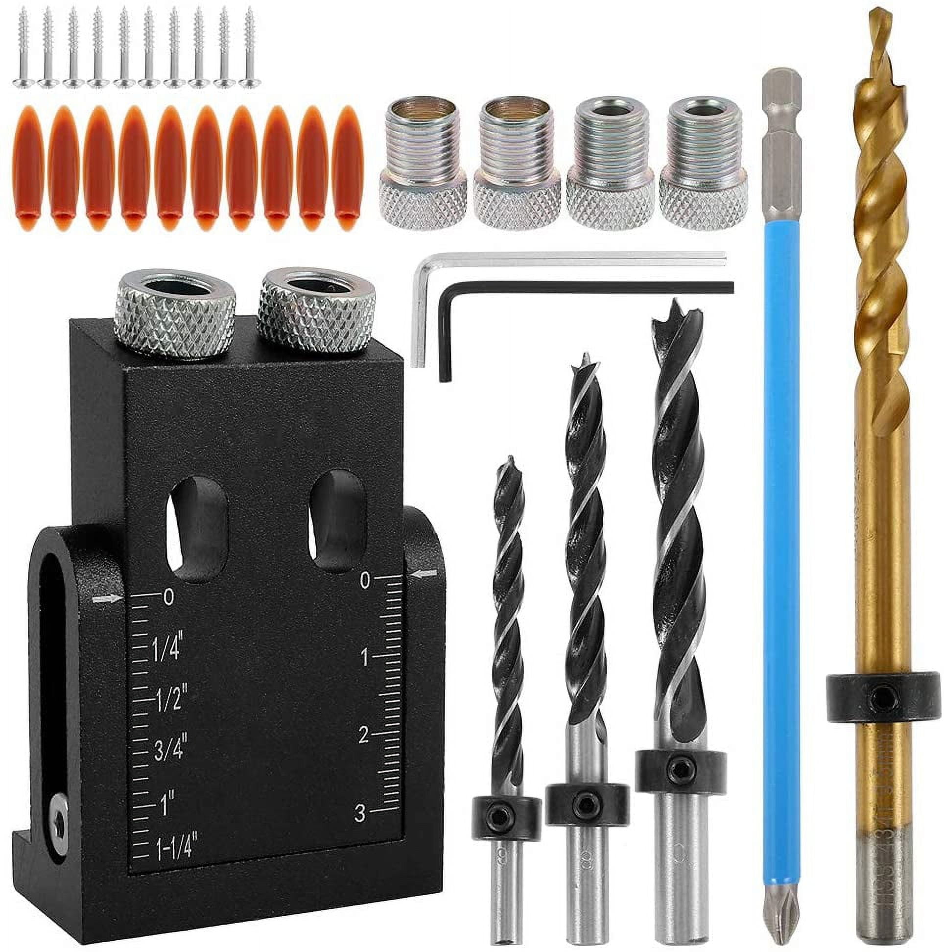 Pocket Hole Jig Set,38 Pcs Pocket Hole Jig Drill Kit,15°Drilling Guide ...