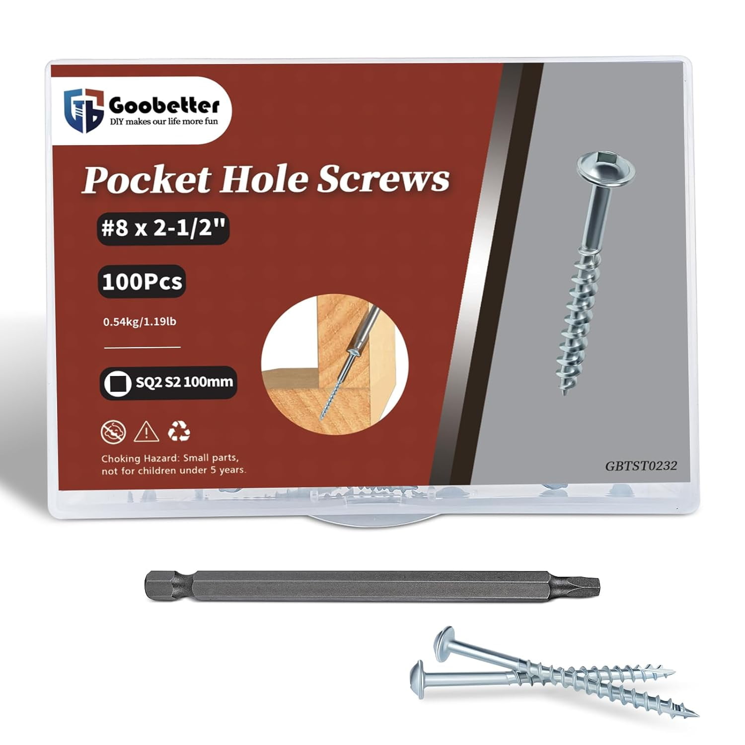 Pocket Hole Screws, Goobetter Pocket Screws #8 x 2-1/2" 100 Pcs, Washer ...
