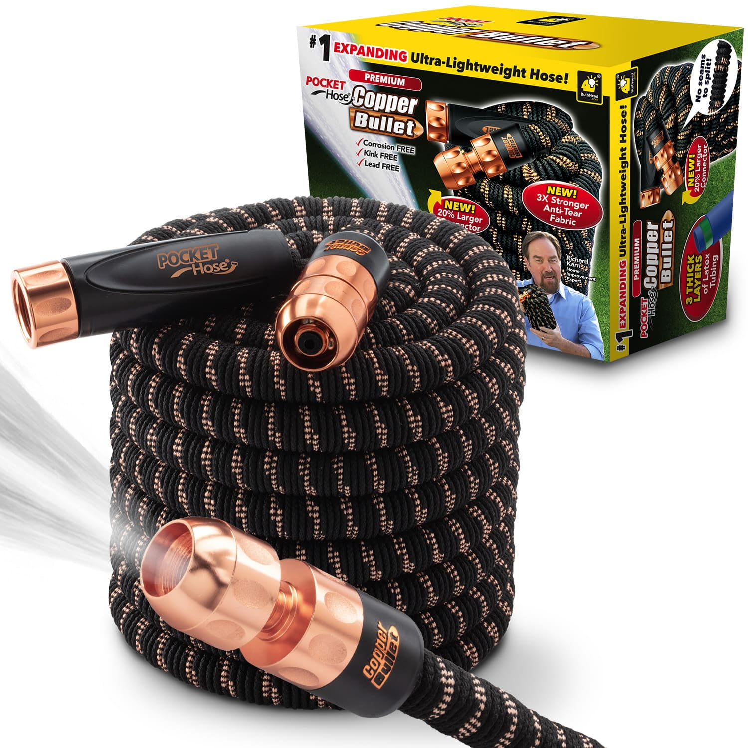 Pocket Hose Copper Bullet 75ft Expandable Garden Hose, Lead-Free, Kink ...