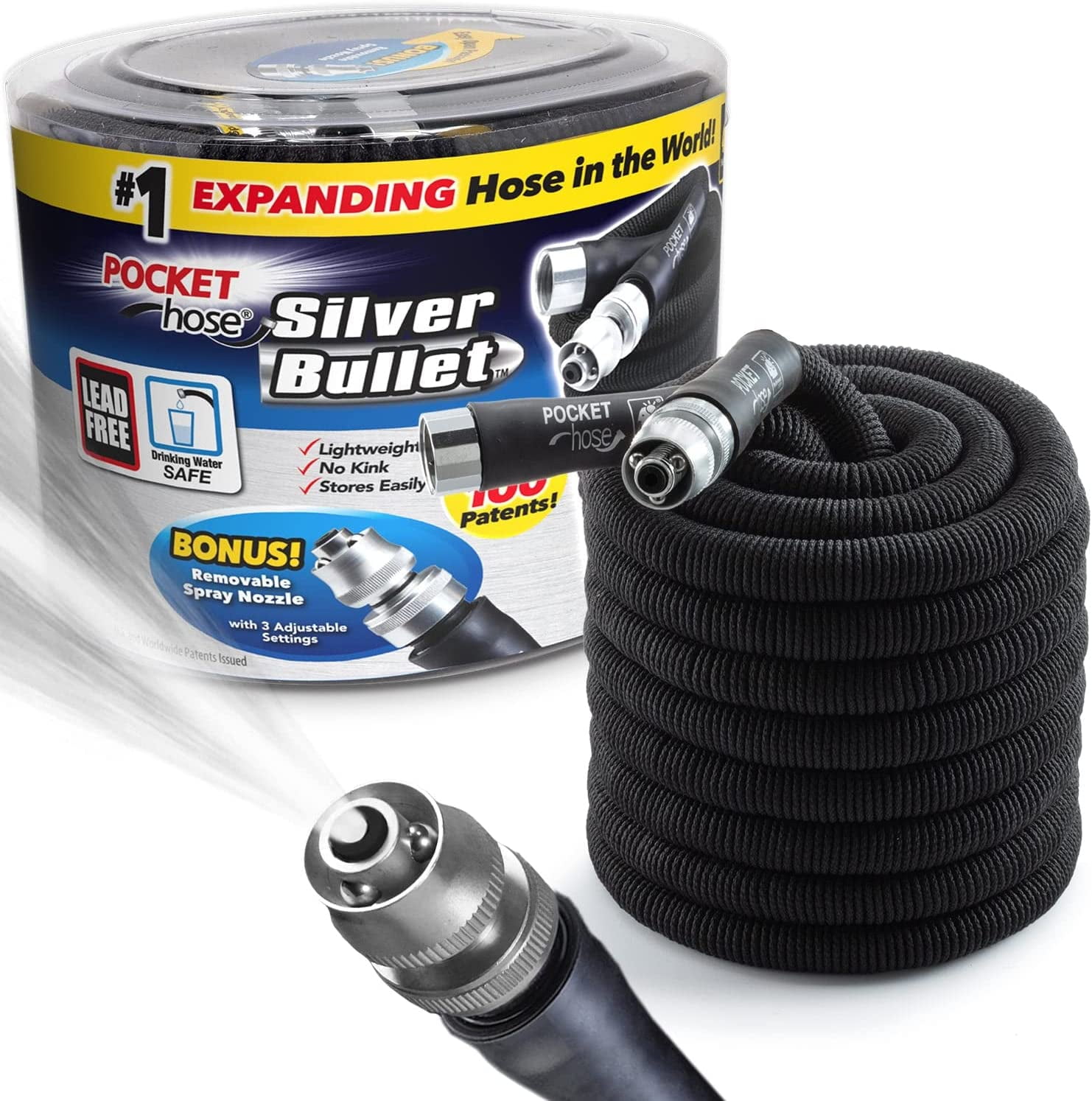 Pocket Hose Silver Bullet 75 ft Expandable Garden Hose with Turbo ...
