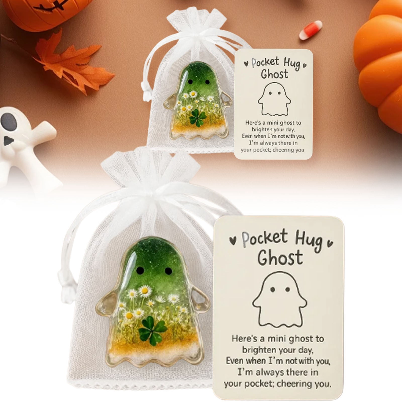 Pocket Hug, Acrylic Ghost Pocket Hug Token with Inspirational Card and ...