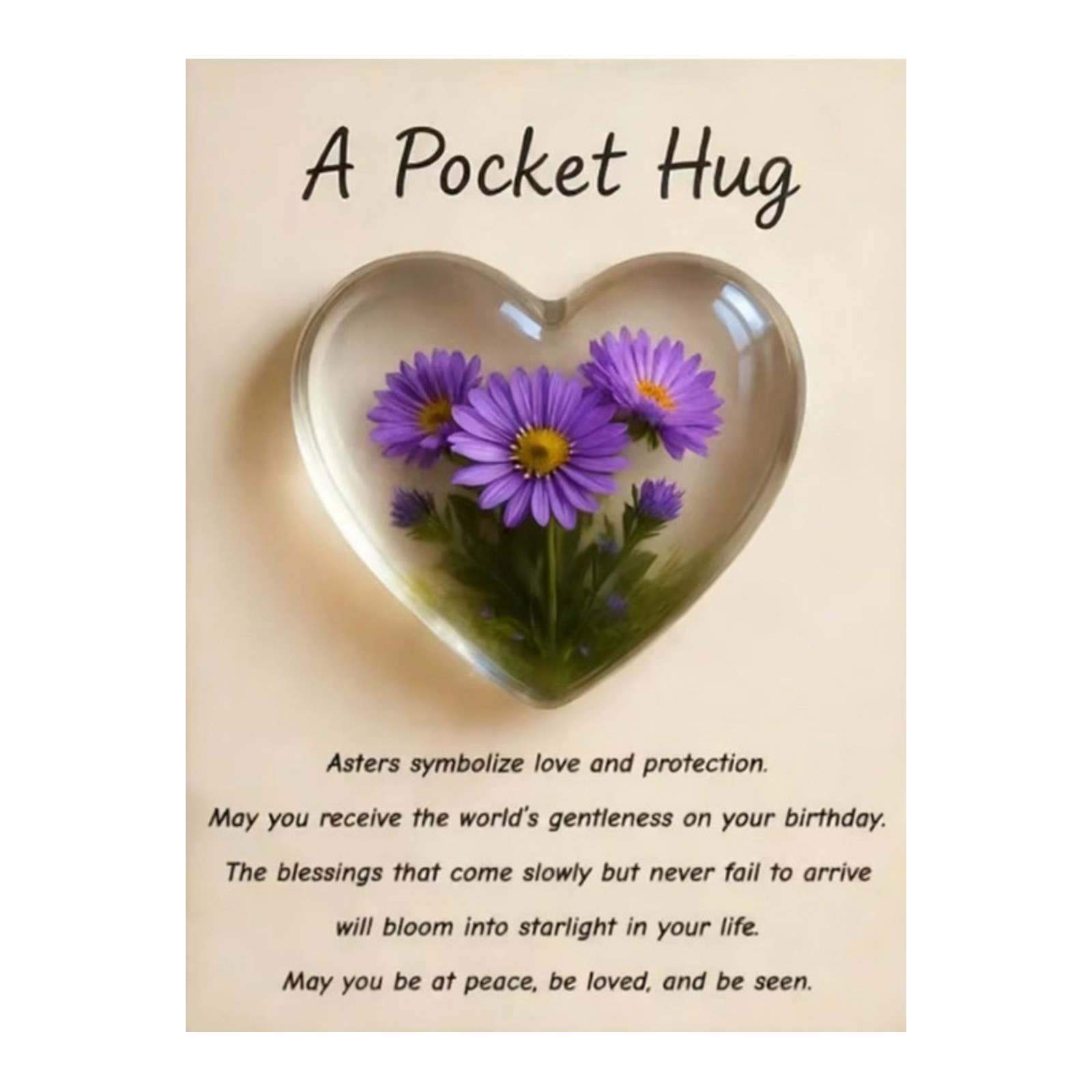 Pocket Hug Heart with Greeting Cards, Birth Flower Pocket Hug, Little ...
