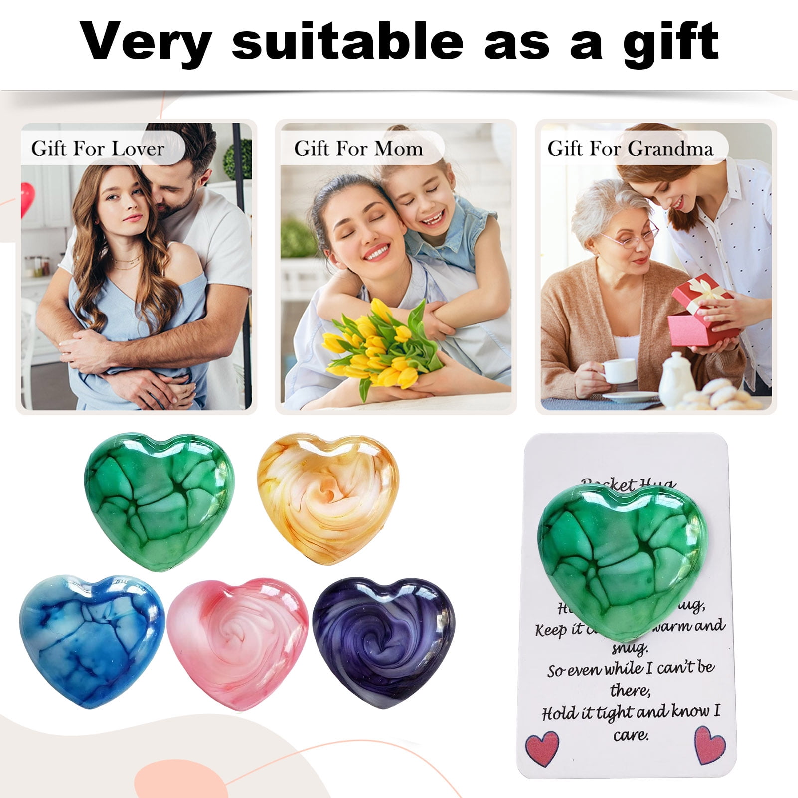 Pocket Hug Love Heart Decoration with Greeting Card Colorful Mini Glass ...