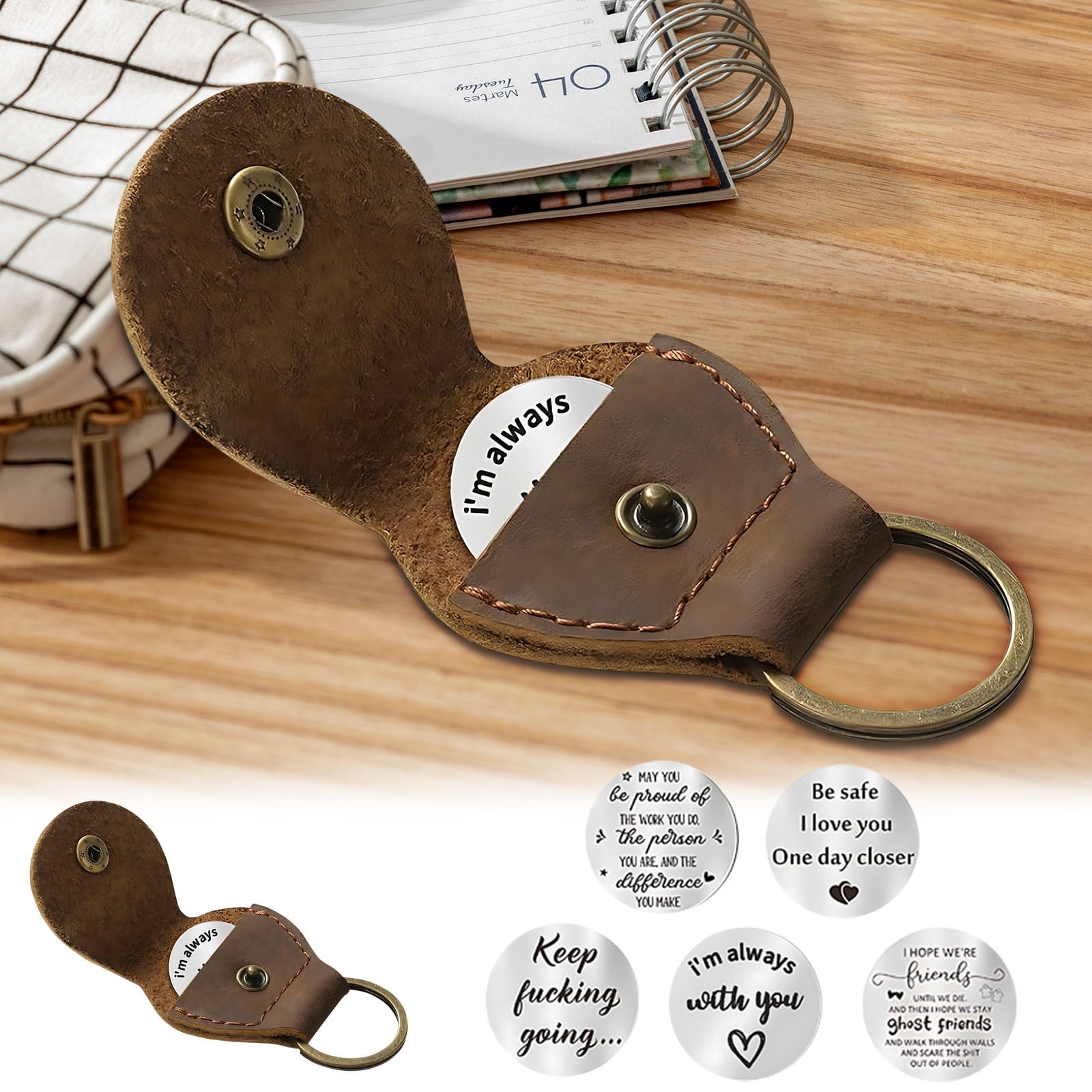 Pocket Hug Token, Stainless Steel Engraved Coin with Leather Case ...