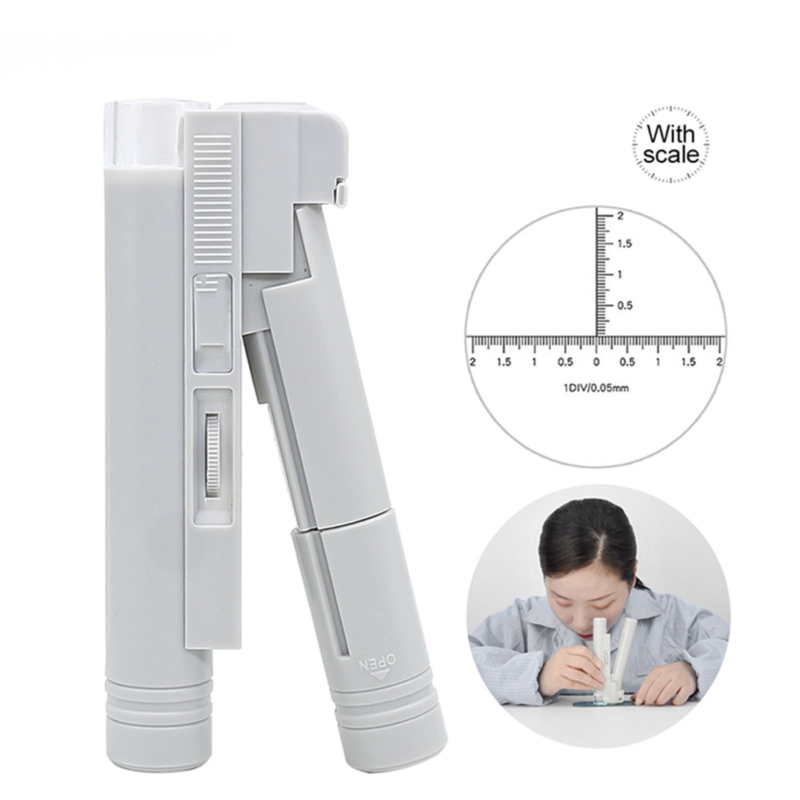 Pocket Microscope,40X 80X 100X 150X White Mini Magnifier Reading Scale ...