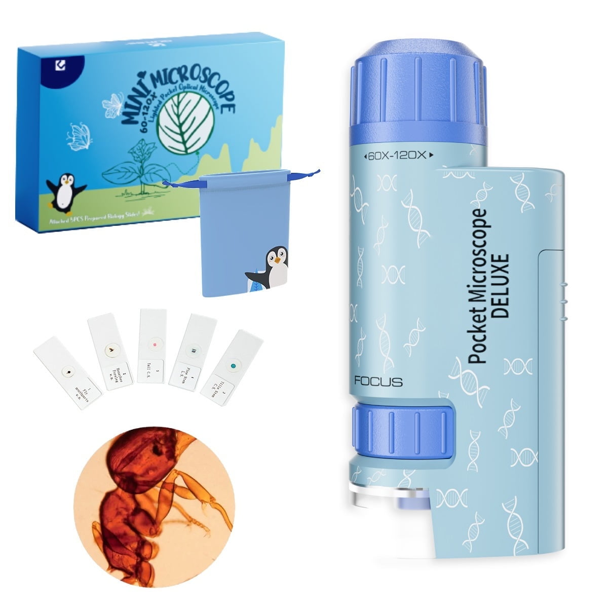 Pocket Microscope for Kids Adults, 60x-120x Handheld Mini Microscope ...