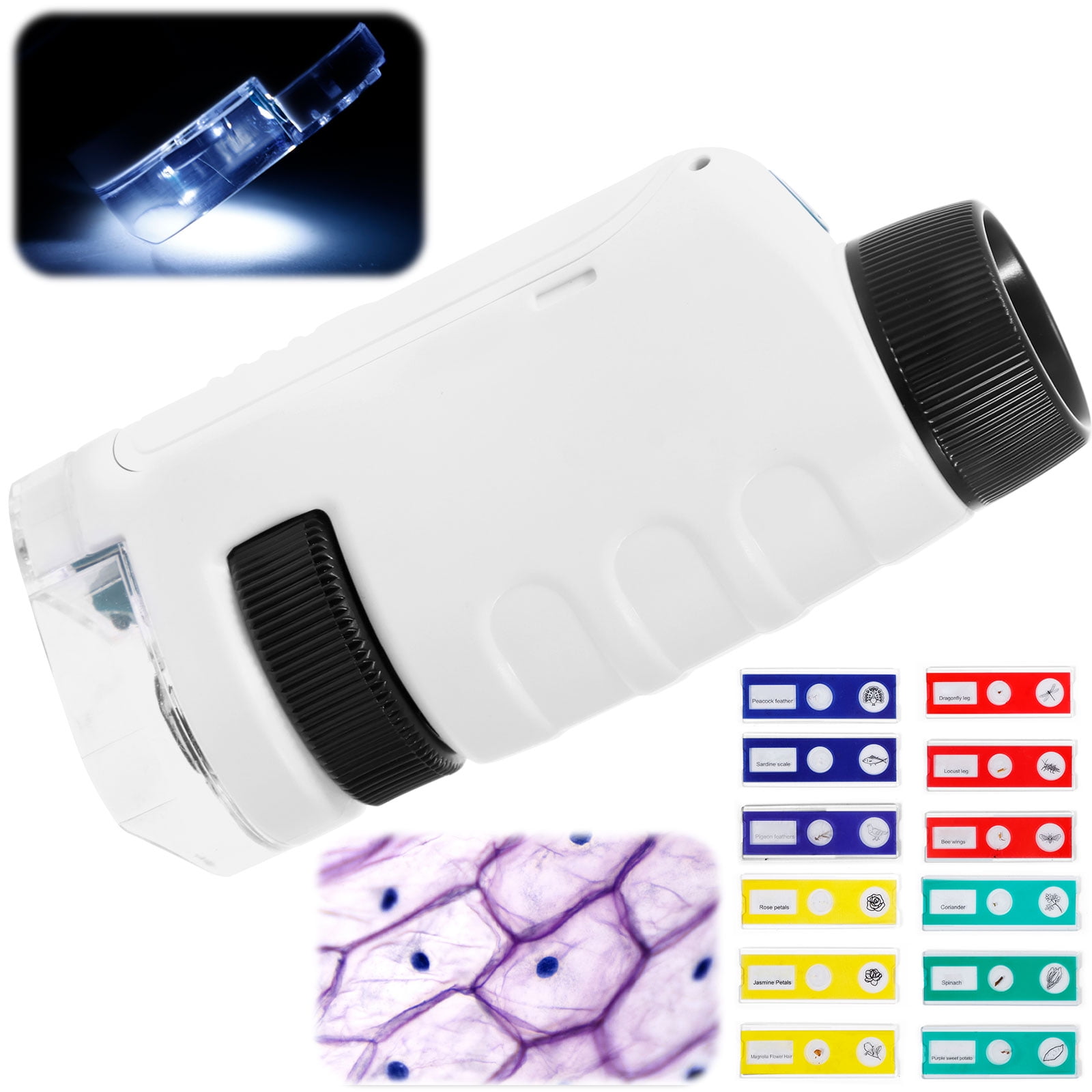 Pocket Microscope Portable Microscope Kit with LED Light Safe Handheld ...