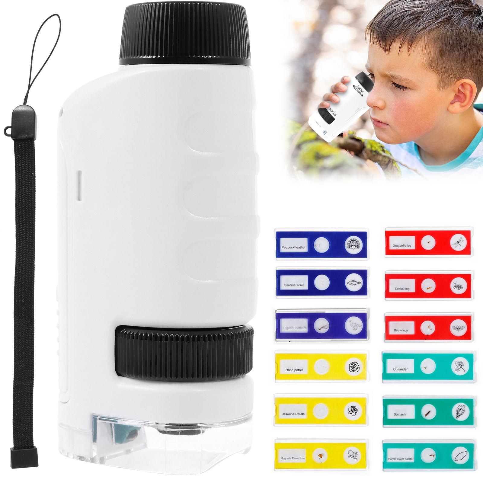 Pocket Microscope Portable Microscope Kit with LED Light Safe Handheld ...
