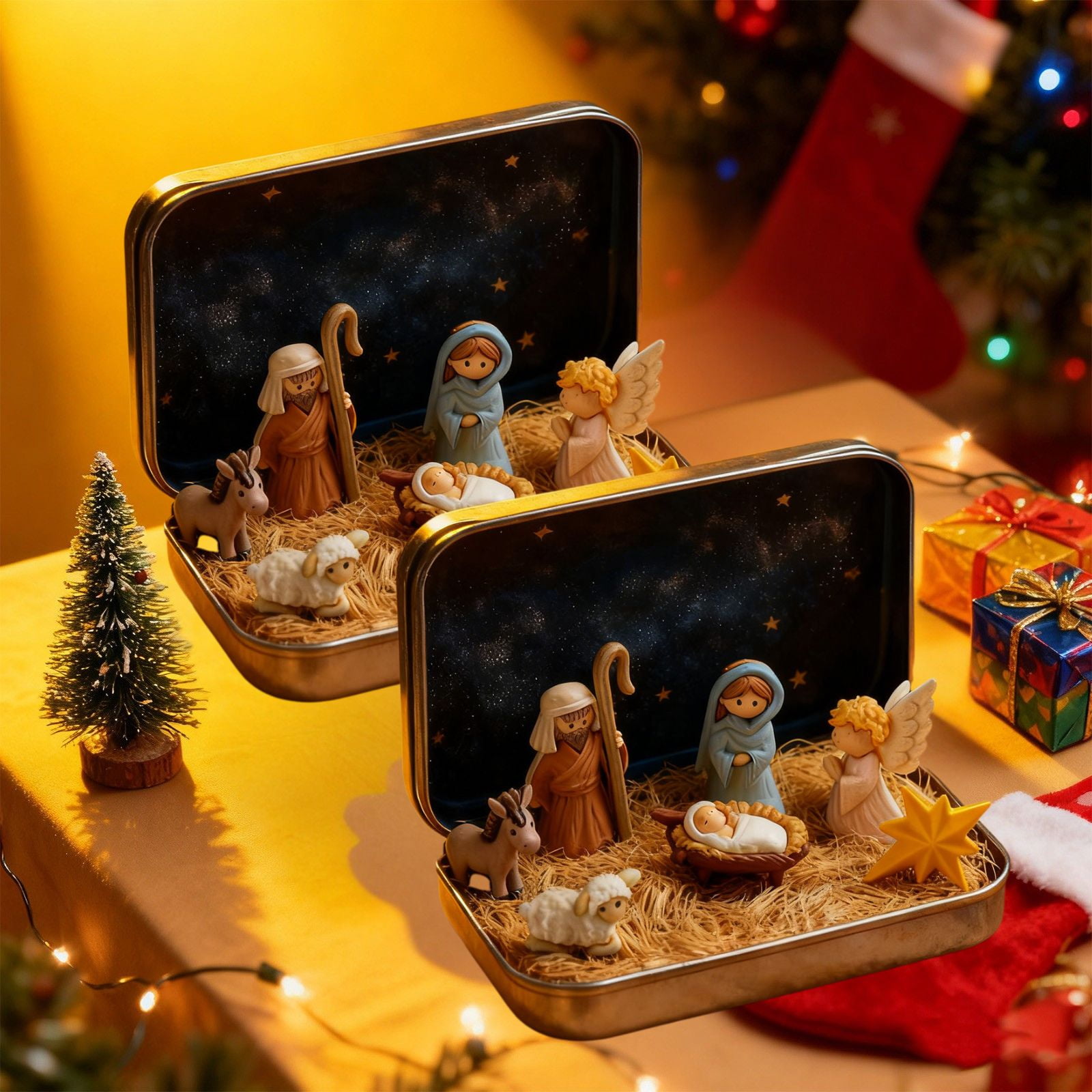 Pocket Nativity Set - Christmas Nativity Set In Tin Box, Handmade Mini ...