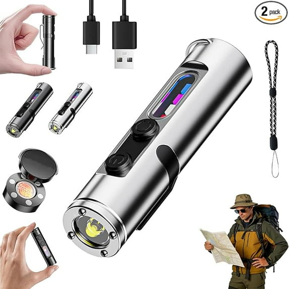 Pocket Rechargeable EDC Flashlight - 500 Lumens Mini Keychain Light, 4 ...