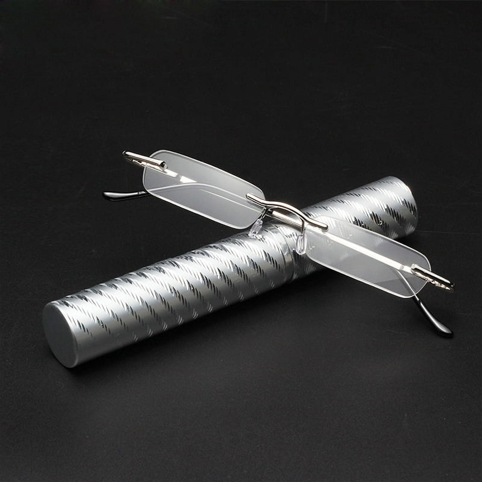 Pocket Rimless Reading Glasses Slim Mini Metal Readers with Pen Tube ...