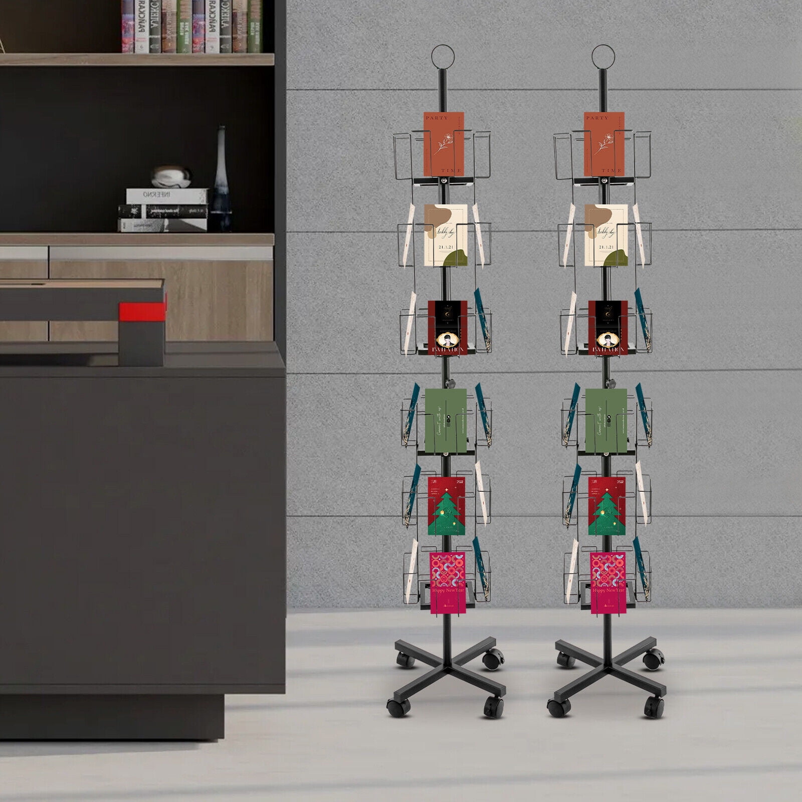 Pocket Rotating Holder 6 Tiers 2 Pcs Black Iron 360° Rotating Greeting ...