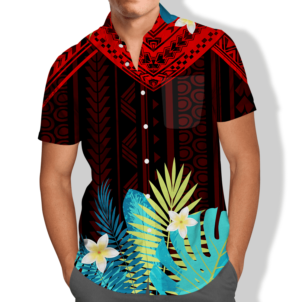 Pocket Short Sleeve Samoan Puletasi Vintage Polynesian Tribal Print ...