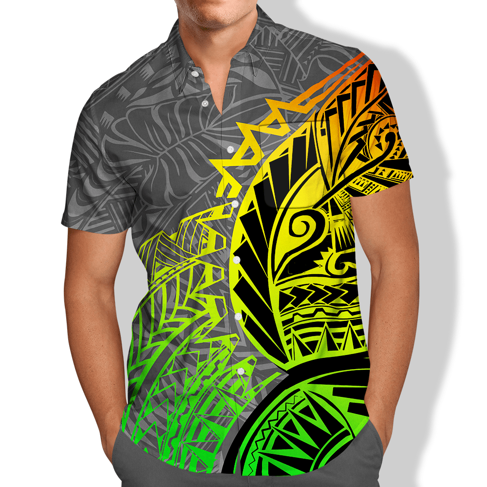 Pocket Short Sleeve Samoan Puletasi Vintage Polynesian Tribal Print ...