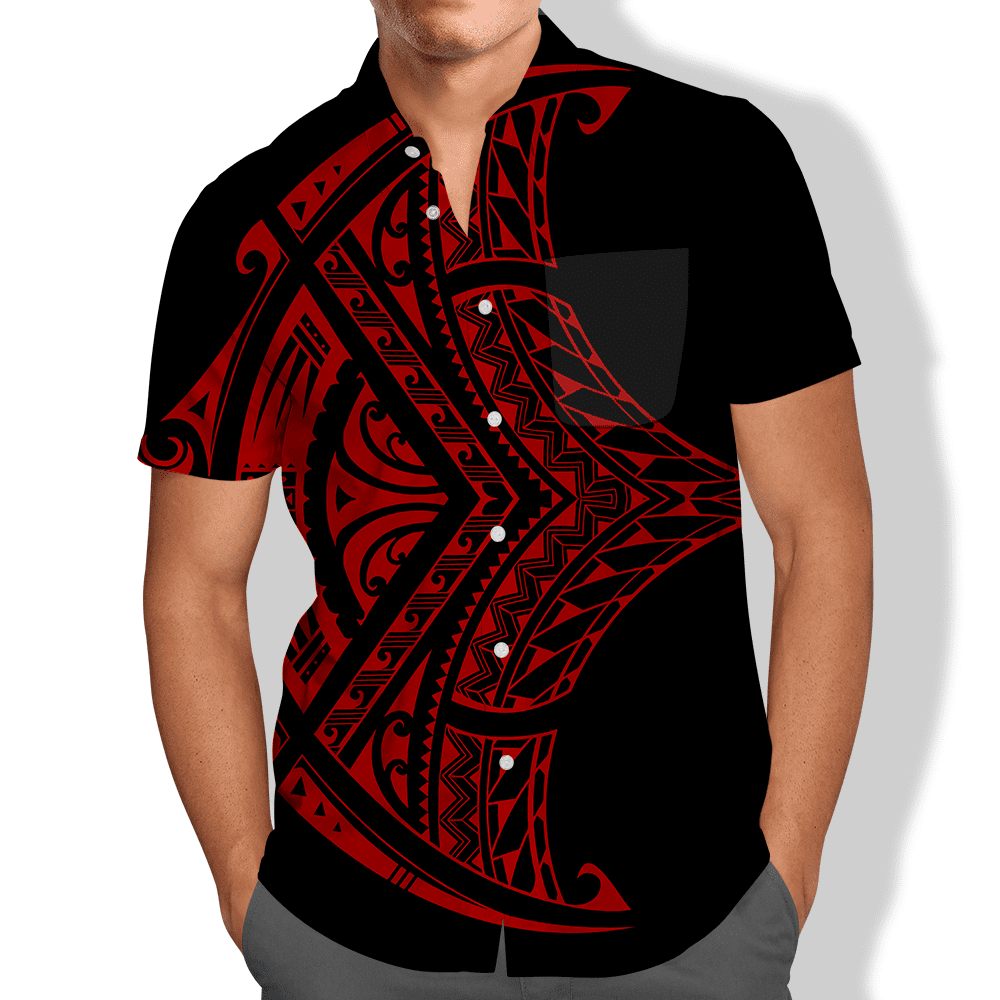 Pocket Short Sleeve Shirt Men Black and White Polynesian Tribal ...