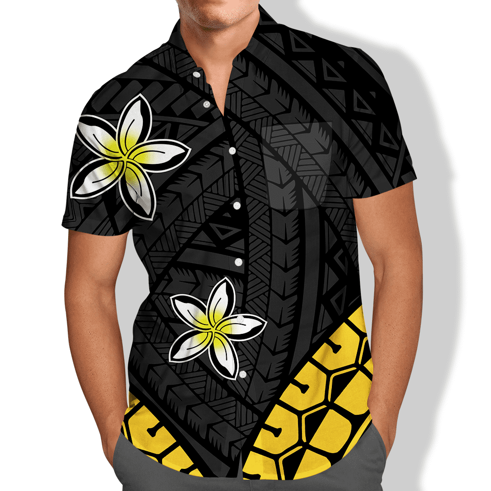 Pocket Short Sleeve Shirt Men Black and White Polynesian Tribal ...
