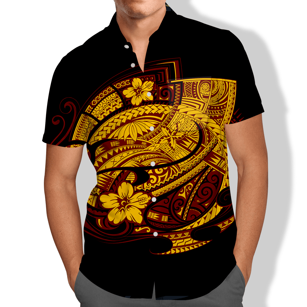 Pocket Short Sleeve Shirt Men Black and White Polynesian Tribal ...