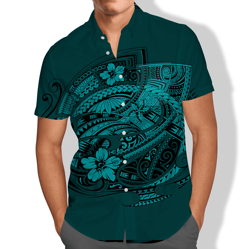 Pocket Short Sleeve Shirt Men Black and White Polynesian Tribal ...