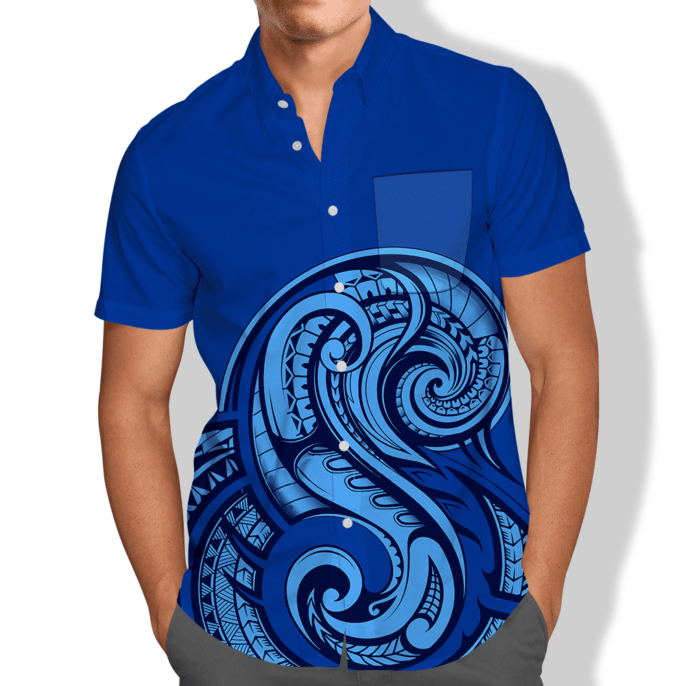 Pocket Short Sleeve Shirt Men Black and White Polynesian Tribal ...