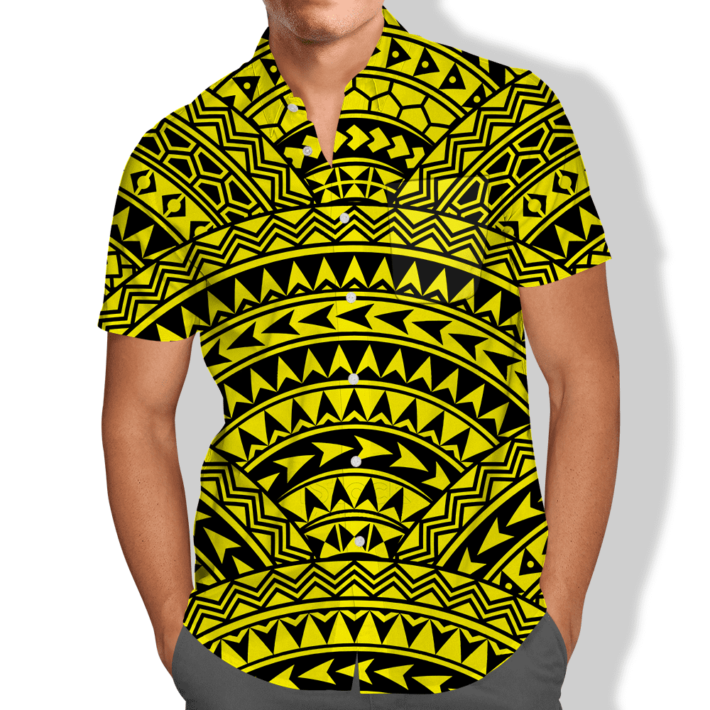 Pocket Short Sleeve Shirt Men Black and White Polynesian Tribal ...