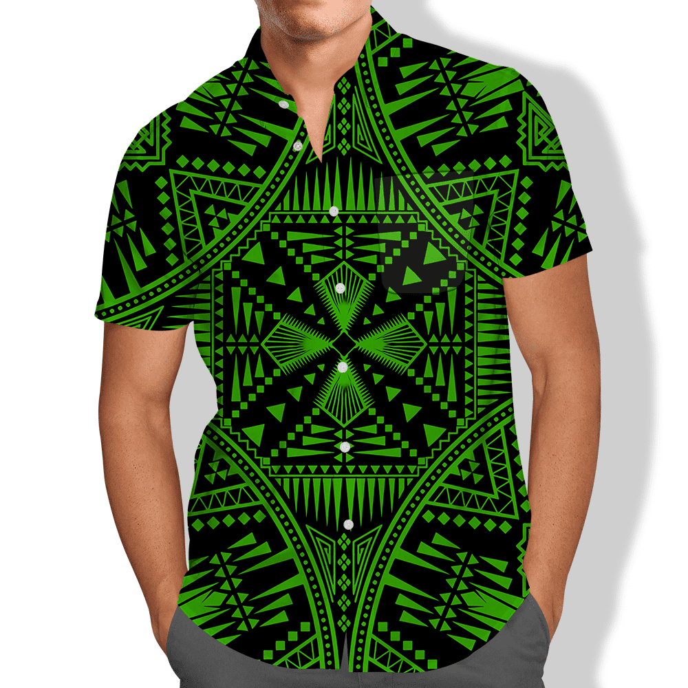 Pocket Short Sleeve Shirt Men Black and White Polynesian Tribal ...