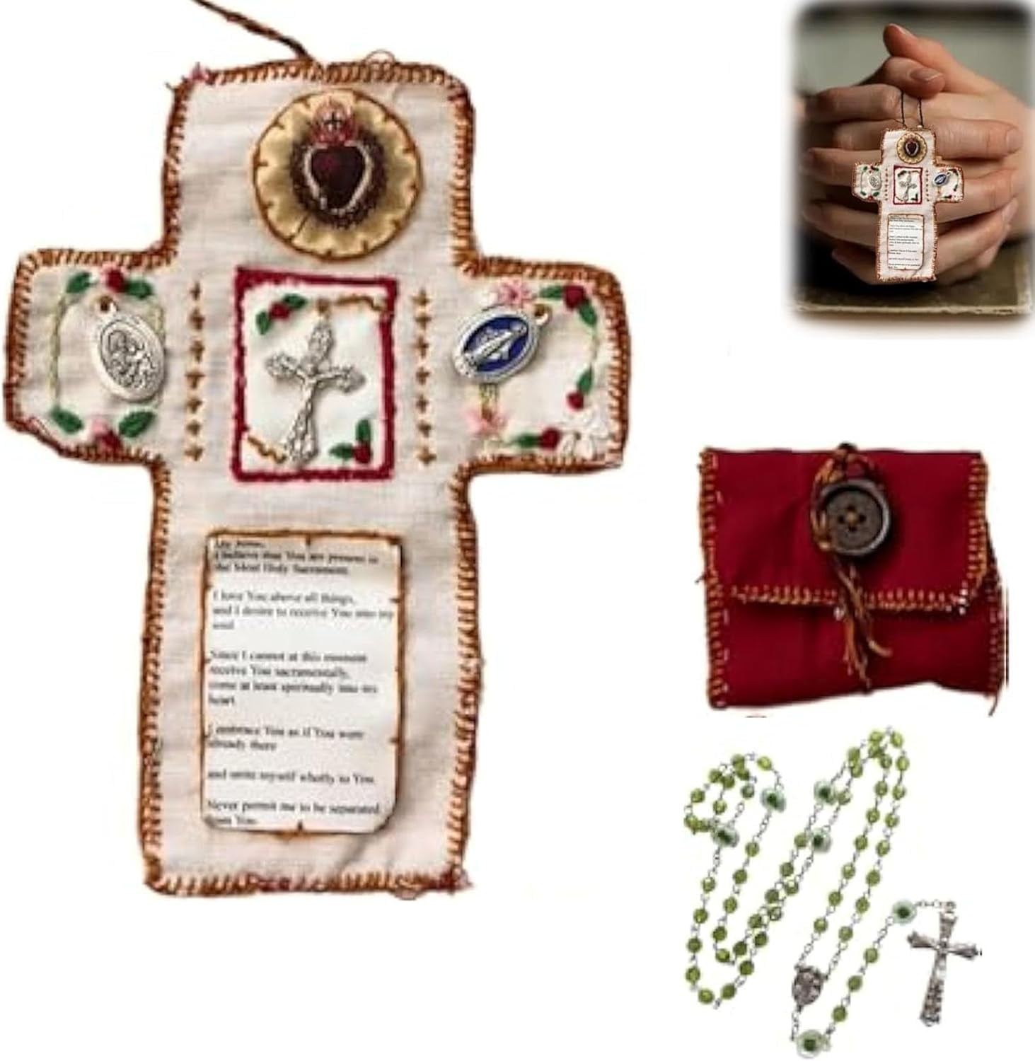 Pocket Shrine with Silver Cross Included Inside, Handmade Stitched ...