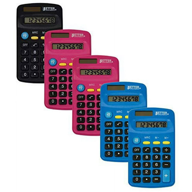Pocket Size Mini Calculators, 5 Pack, Handheld Angled 8-Digit Display ...