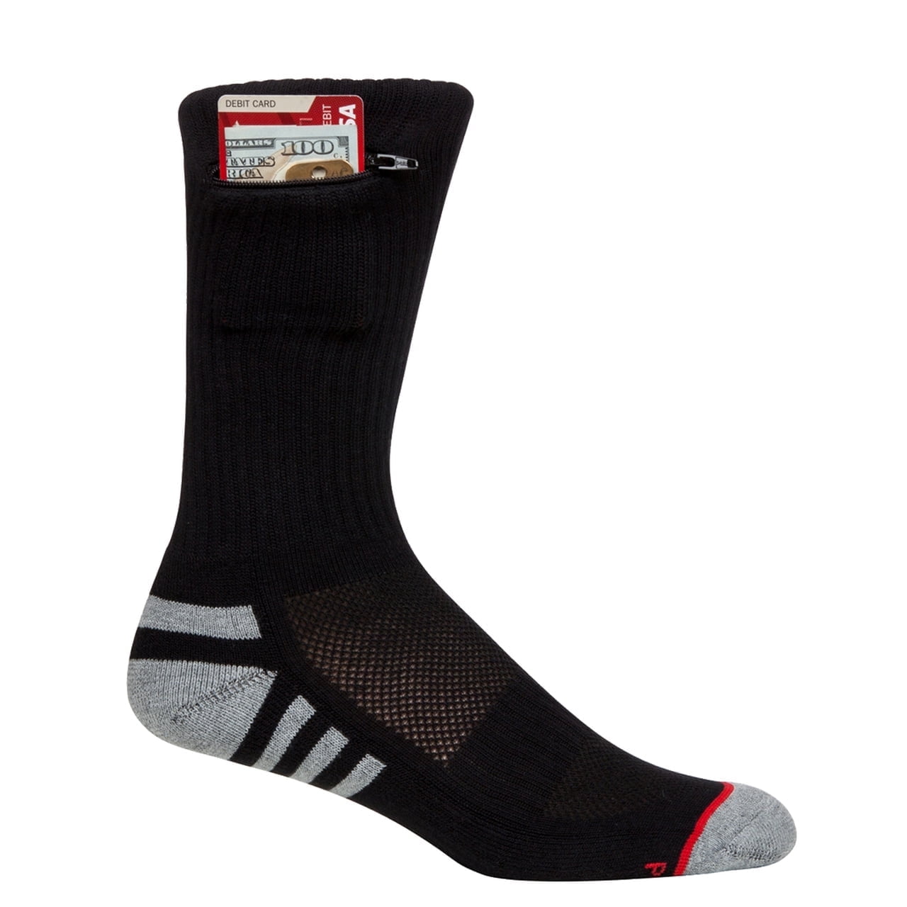 Pocket Socks Men's Athletic Travel Crew Socks with Zip Security Pocket ...