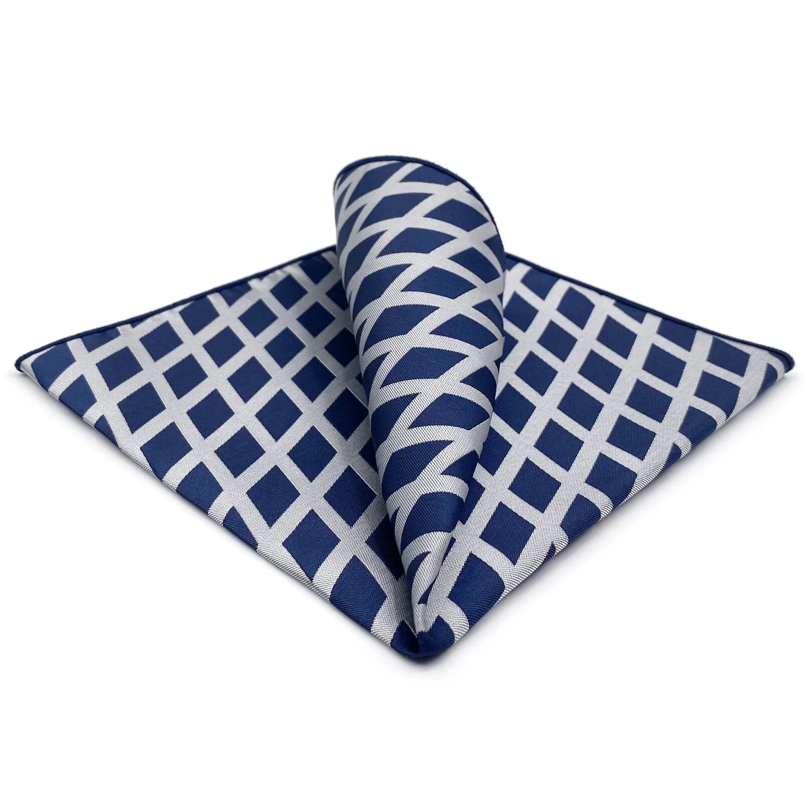 Pocket Square for Men Satin Woven Rhombic Checkered Blue Grey for Party ...