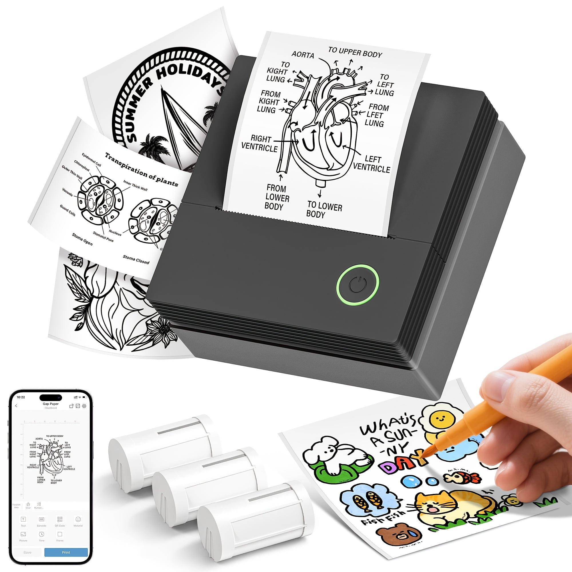 Pocket Sticker Printer - Inkless Wireless Mini Thermal Printer With 3 ...