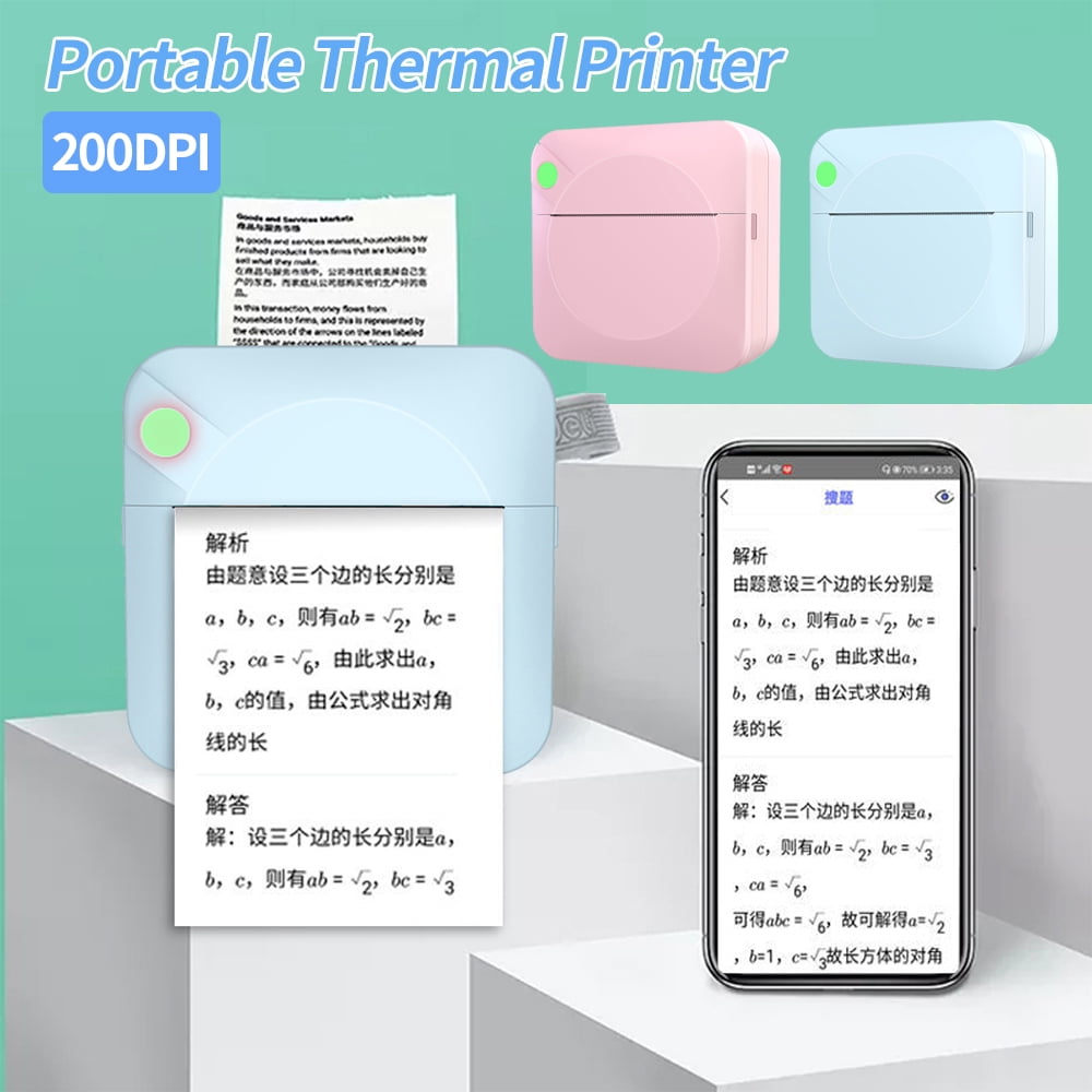 Pocket Thermal Printer Paper Photo 200DPI Wireless Mobile Printing Mini ...