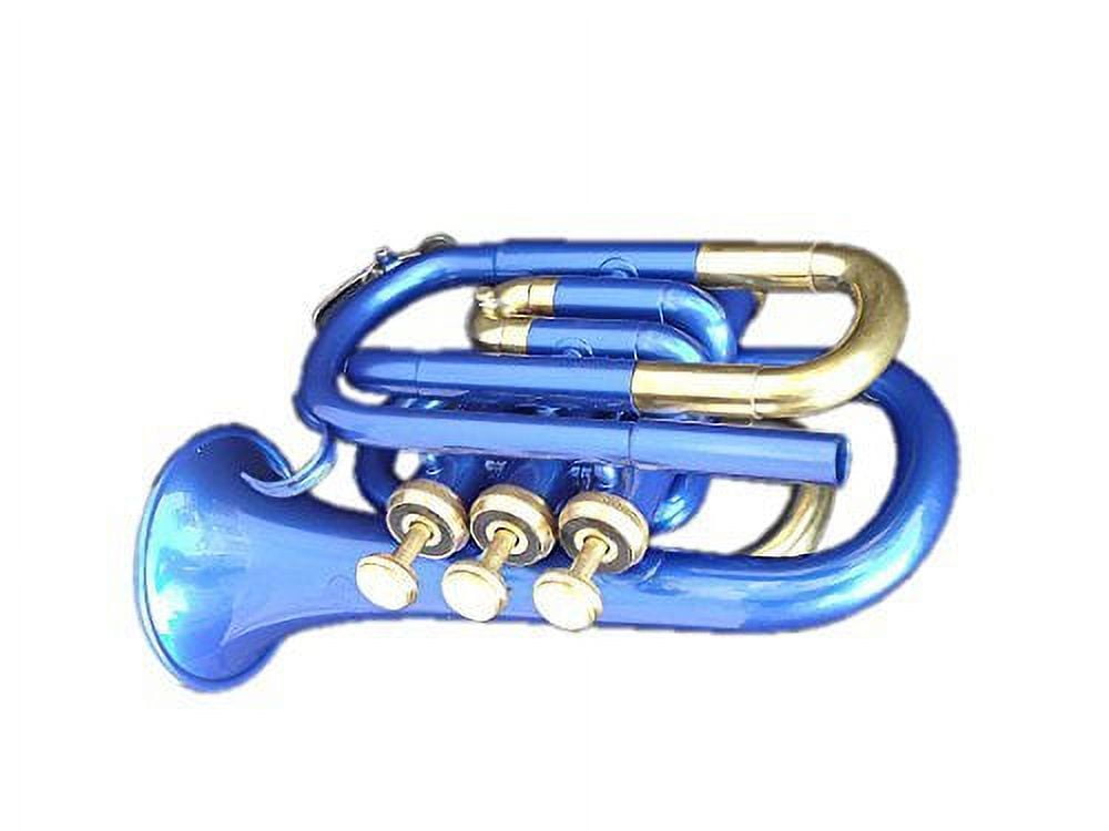 Bb Pocket Trumpet, High Quality Brass, Blue/Brass Finish, Compact Size ...