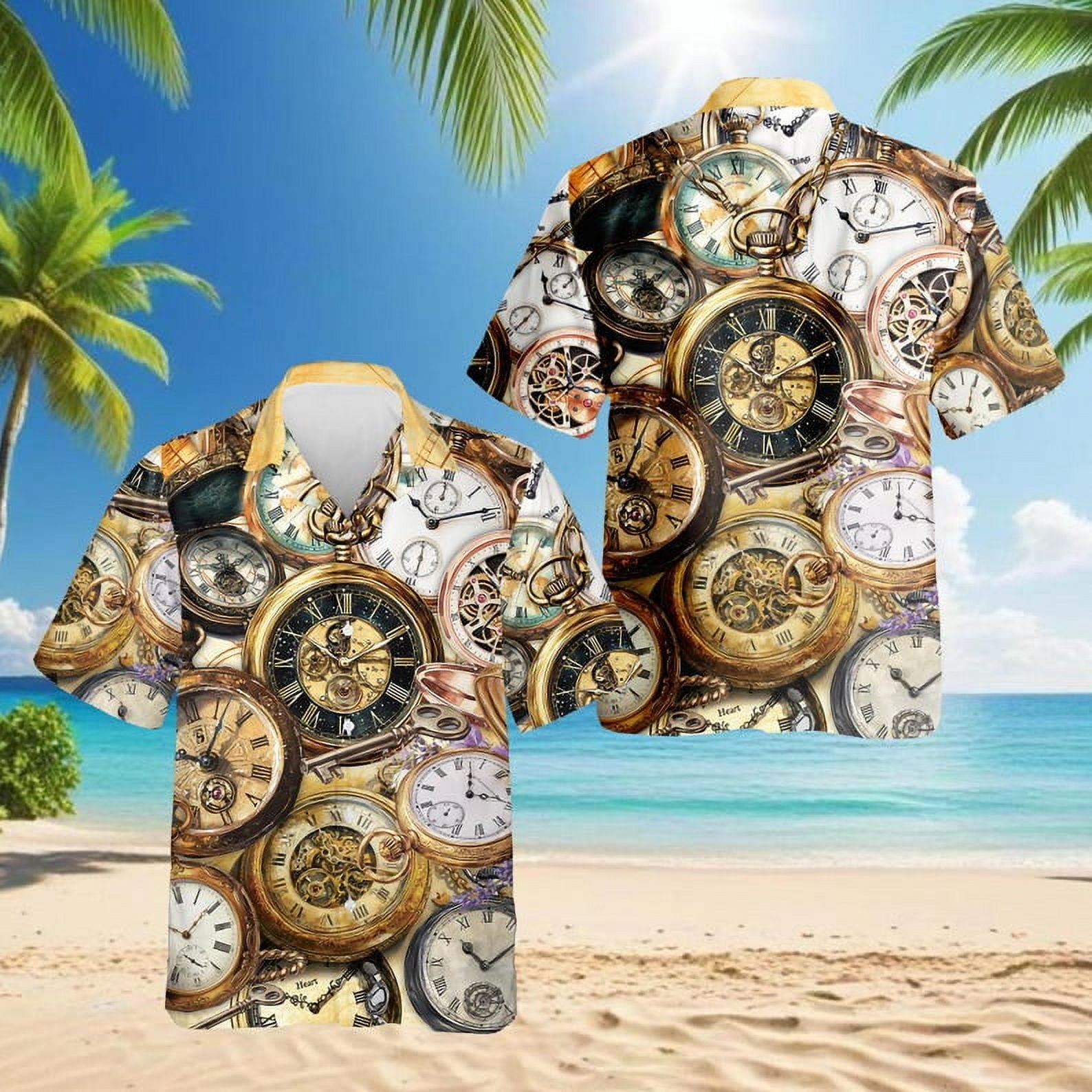 Pocket Watch Hawaiian Shirt For Men, Tropical Vacation Shirt ...