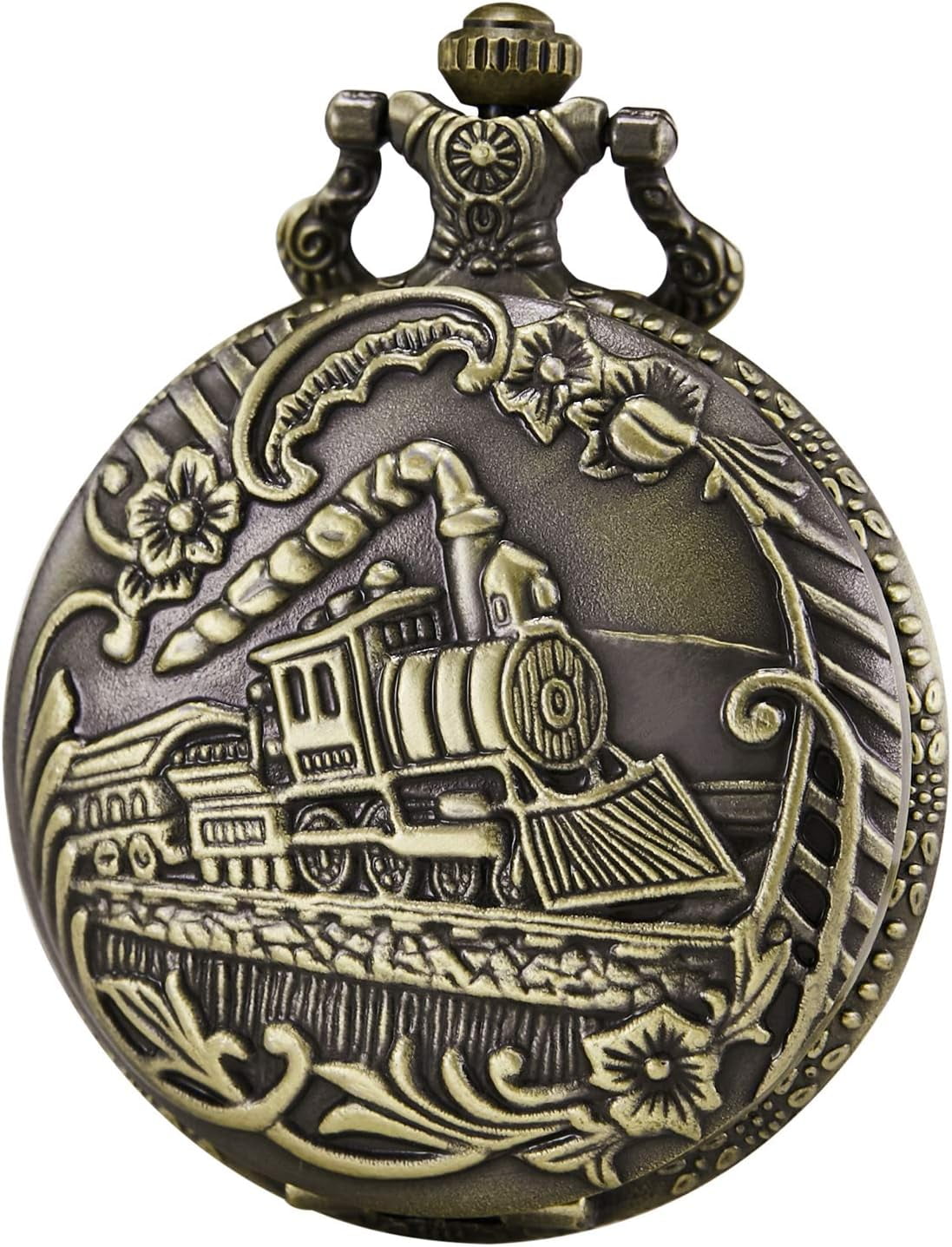Pocket Watch Steam Train Quartz Fob Watch For Men Women With Chain ...
