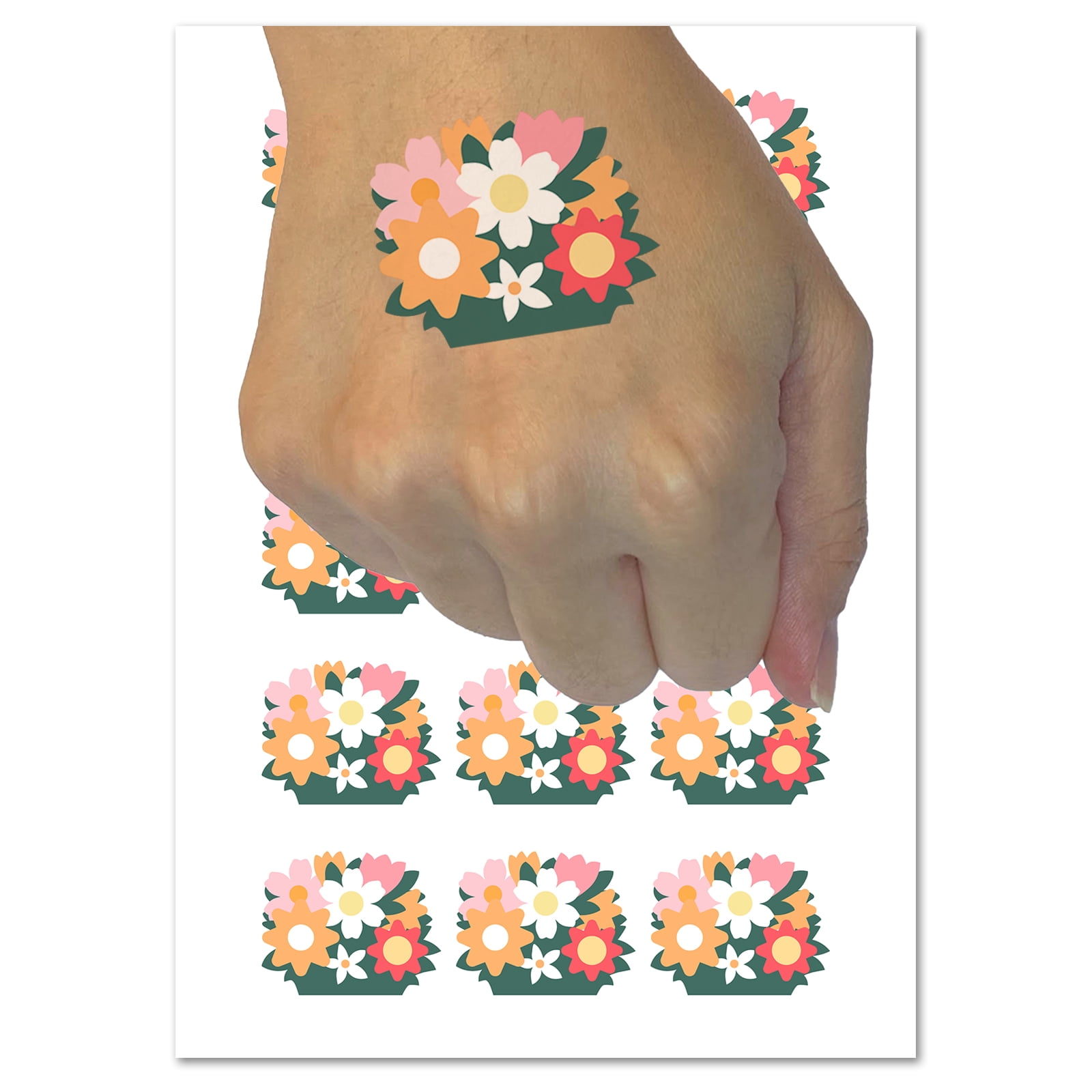 Pocket of Posies Flower Bouquet Water Resistant Temporary Tattoo Set ...