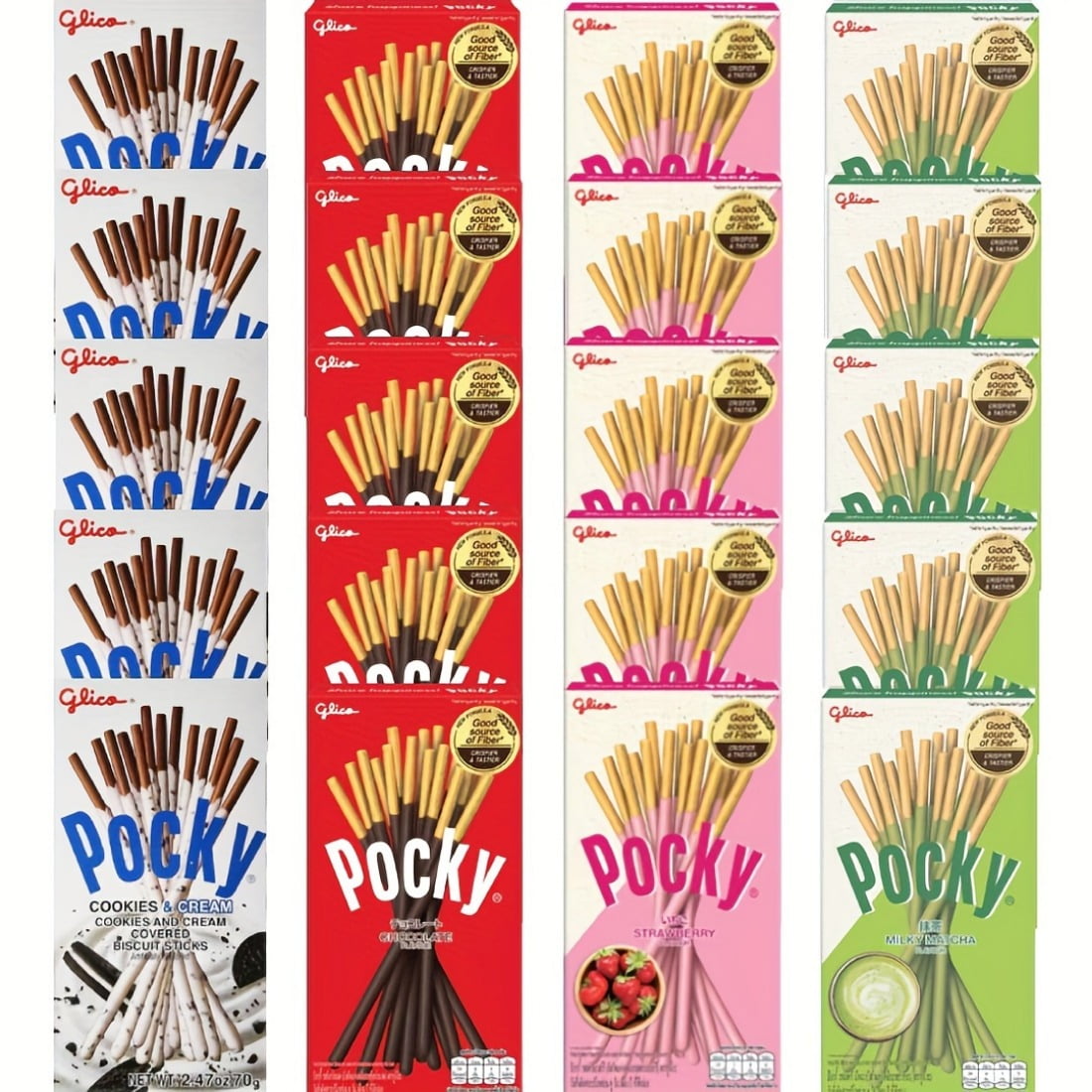 Pocky，1.4 ounces, 20 boxes, 4 flavors, perfect for casual snacks and ...