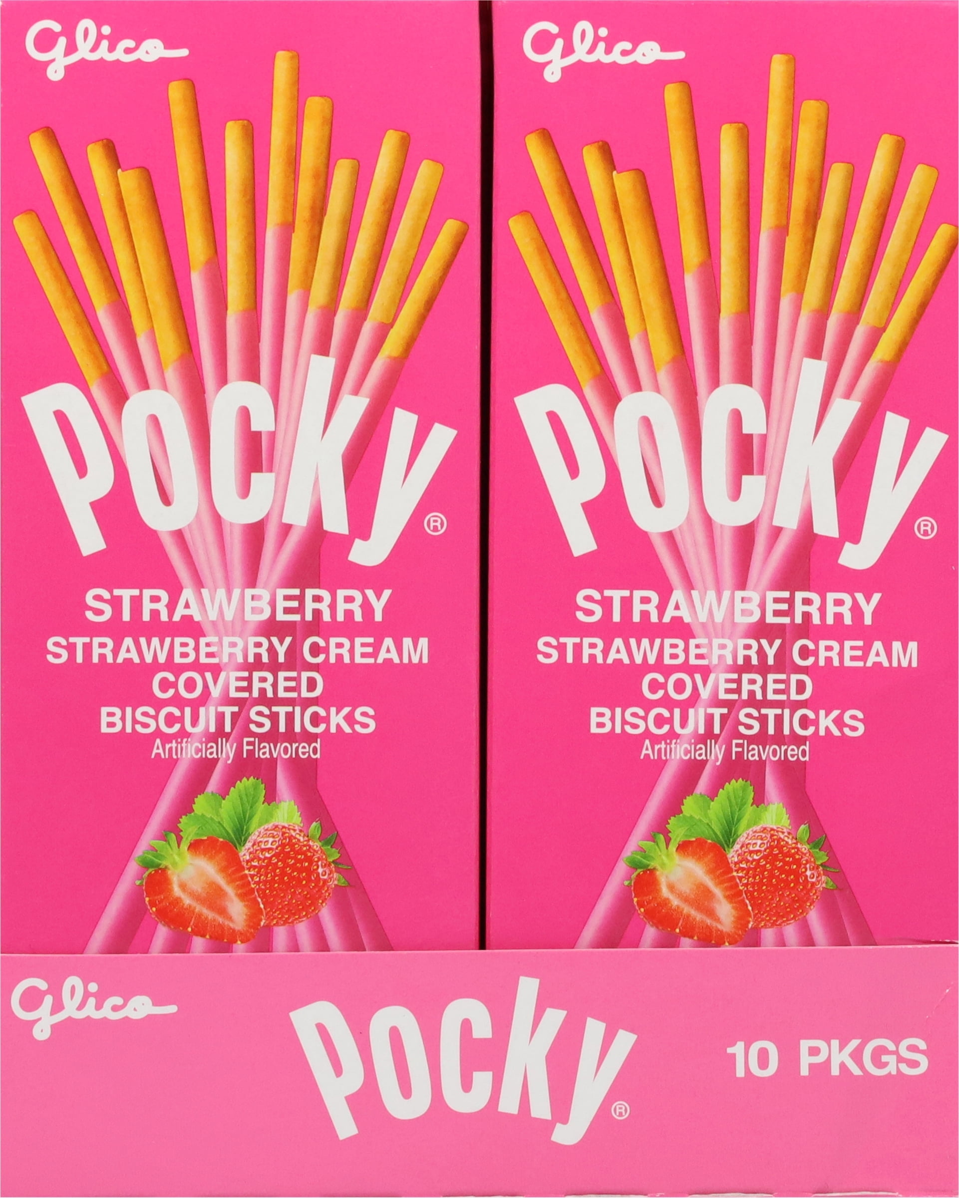 POCKY STRAWBERRY, Strawberry Cream Covered Biscuit Sticks, 1.41 oz, 10 ...