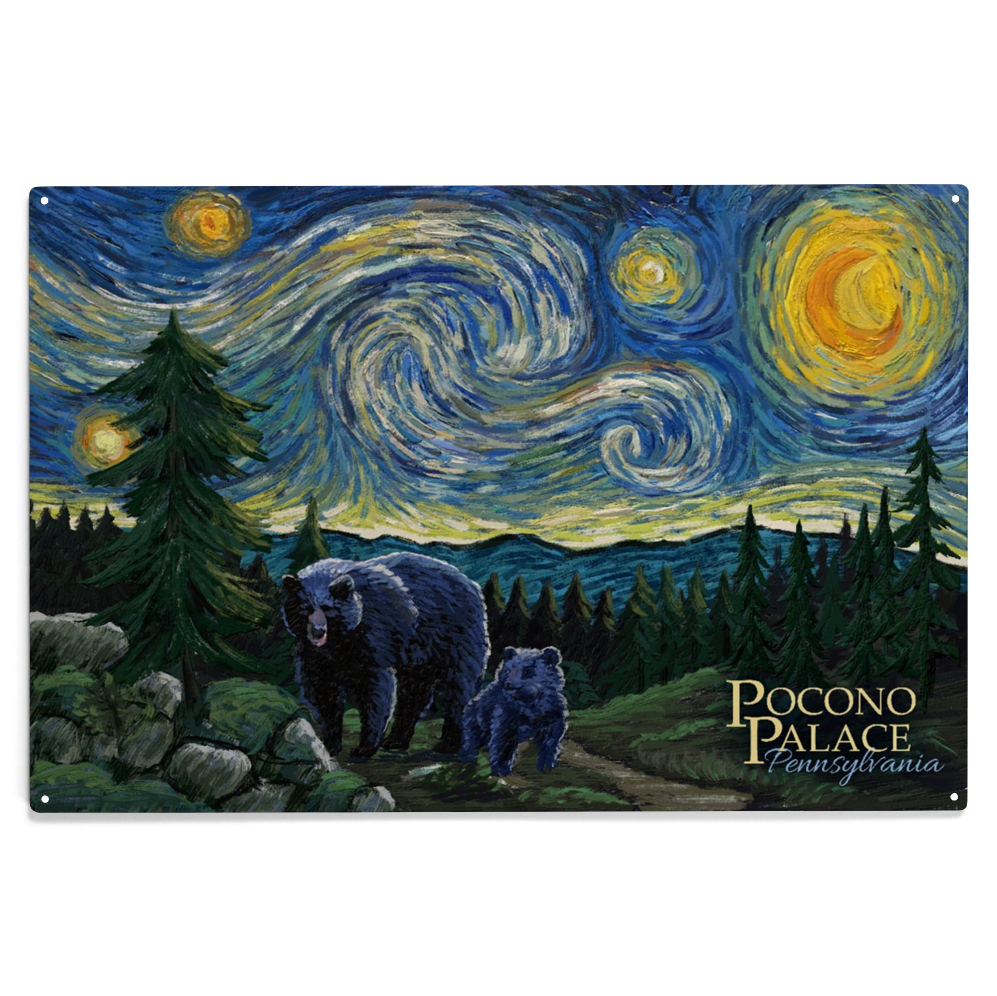 Pocono Palace, Pennsylvania, Starry Night, Bear and Cub Birch Wood Wall ...